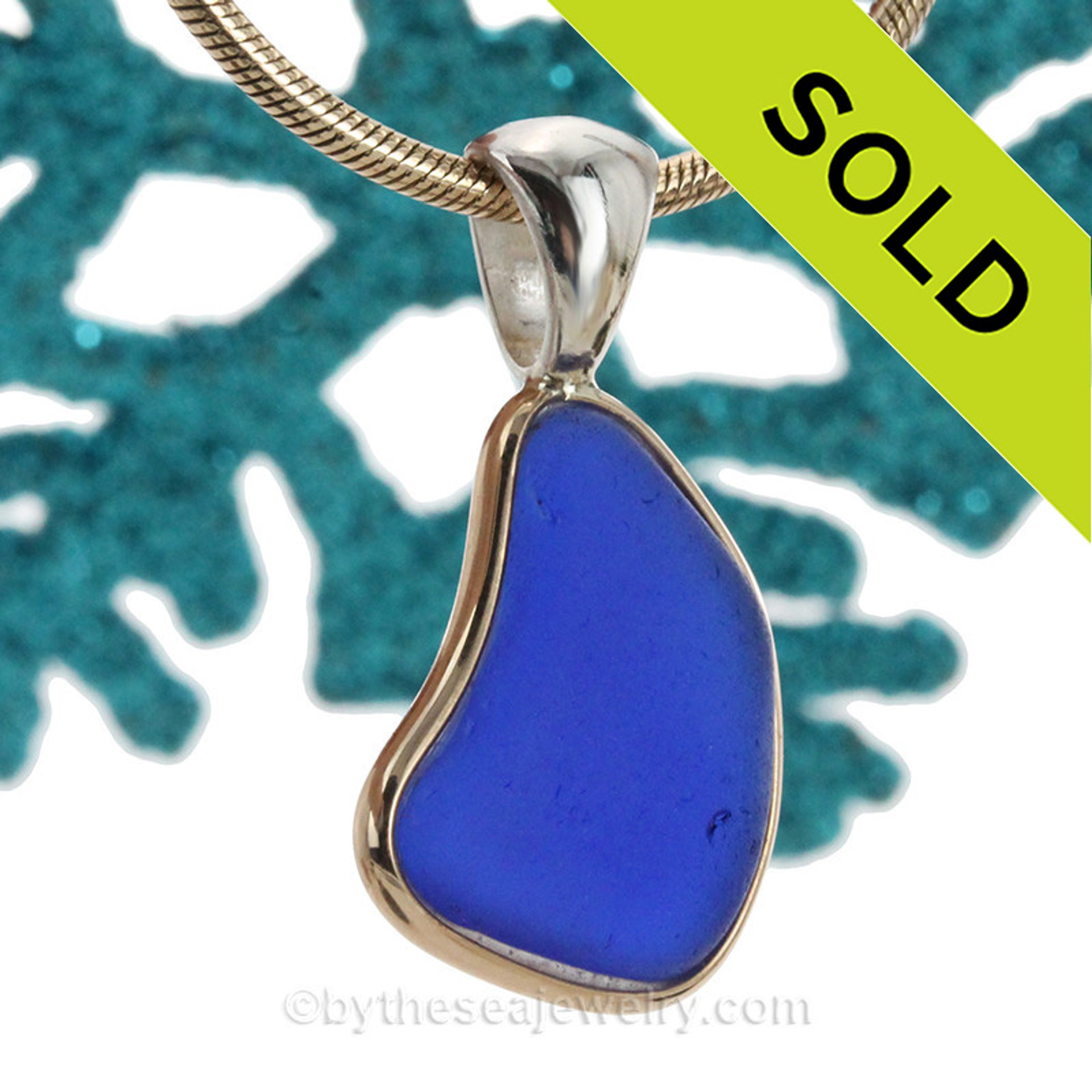 Blue Sea Glass In Tiffany Deluxe Wire Bezel© Necklace Pendant Gfp1342