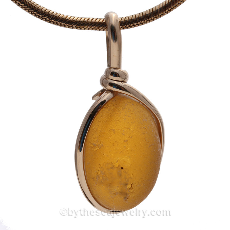 Golden Sands - Electric Yellow Sea Glass Pendant In Original Wire Bezel ...