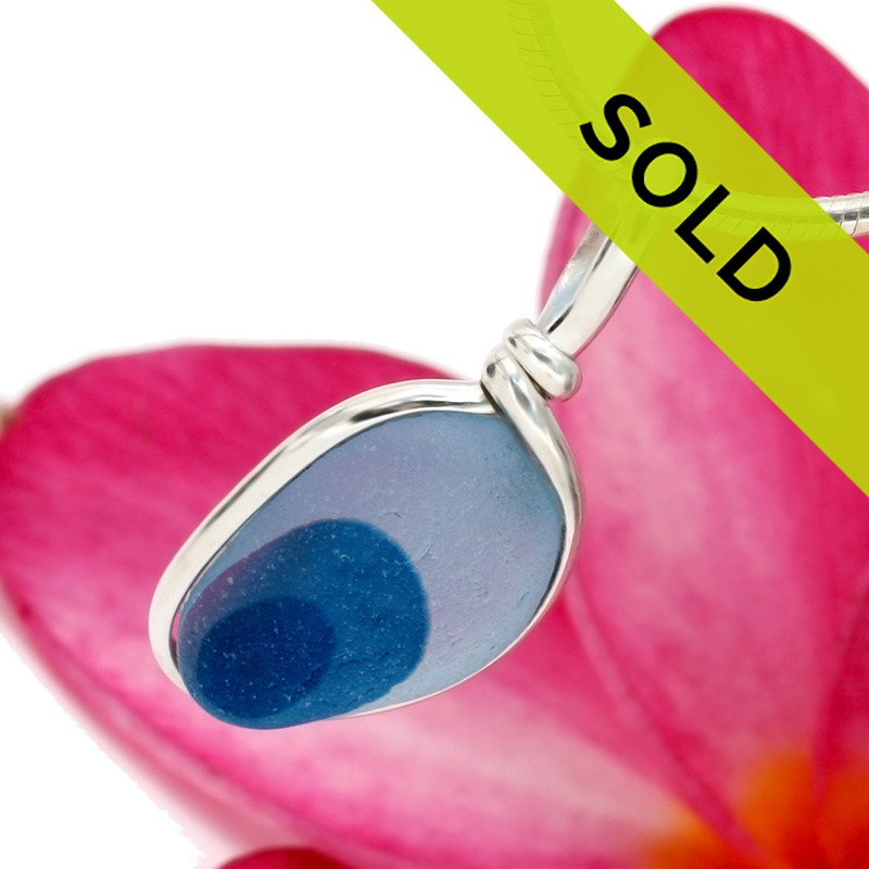 Water Dreams - HUGE Mixed Blue English Sea Glass Pendant In S/S ...