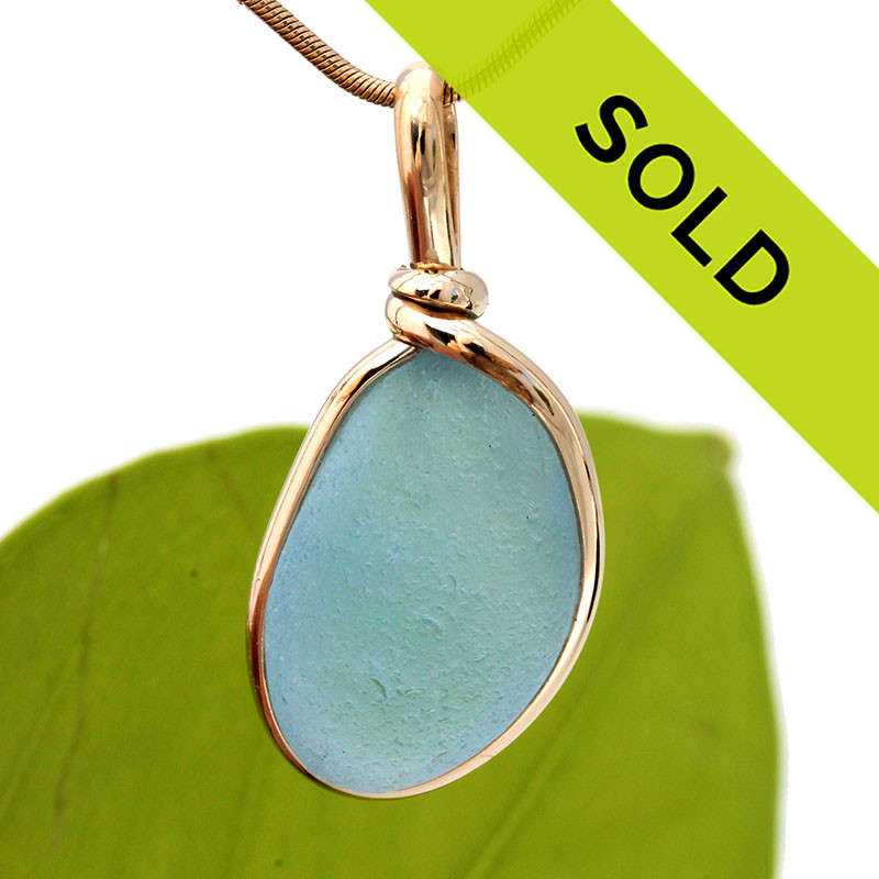 Vivid Bright Blue Genuine Sea Glass In 14K Goldfilled Wire Bezel© (GFP1212)