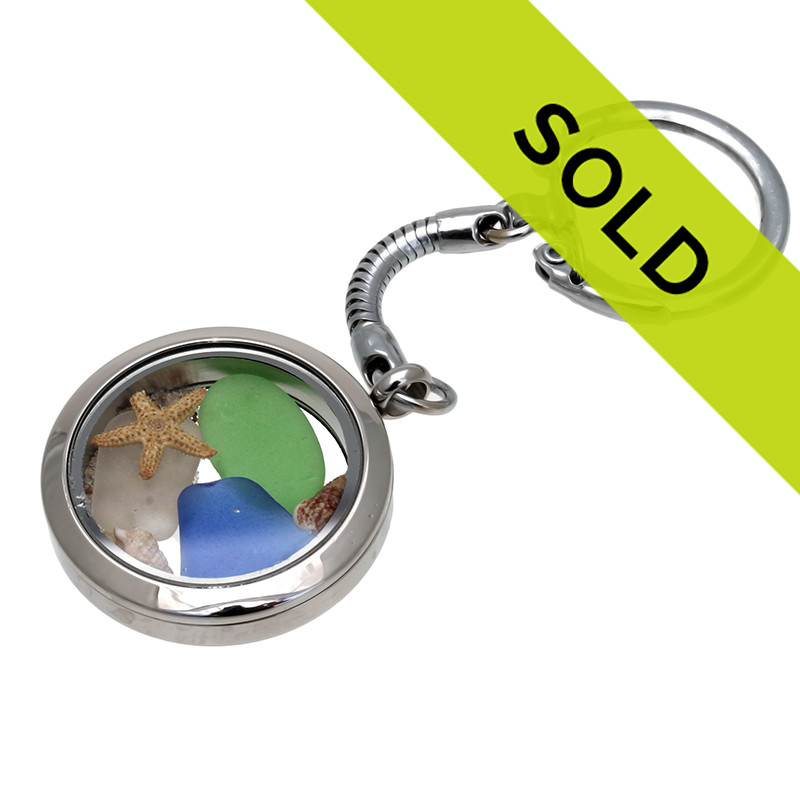 Your A Star Dad - Genuine Sea Glass & Starfish W/ Sand Keychain ( KEY15)