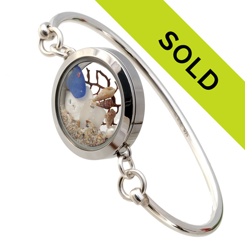 Under The Sea - Blue & Seafoam Sea Glass Beach Bangle Locket Bracelet ...