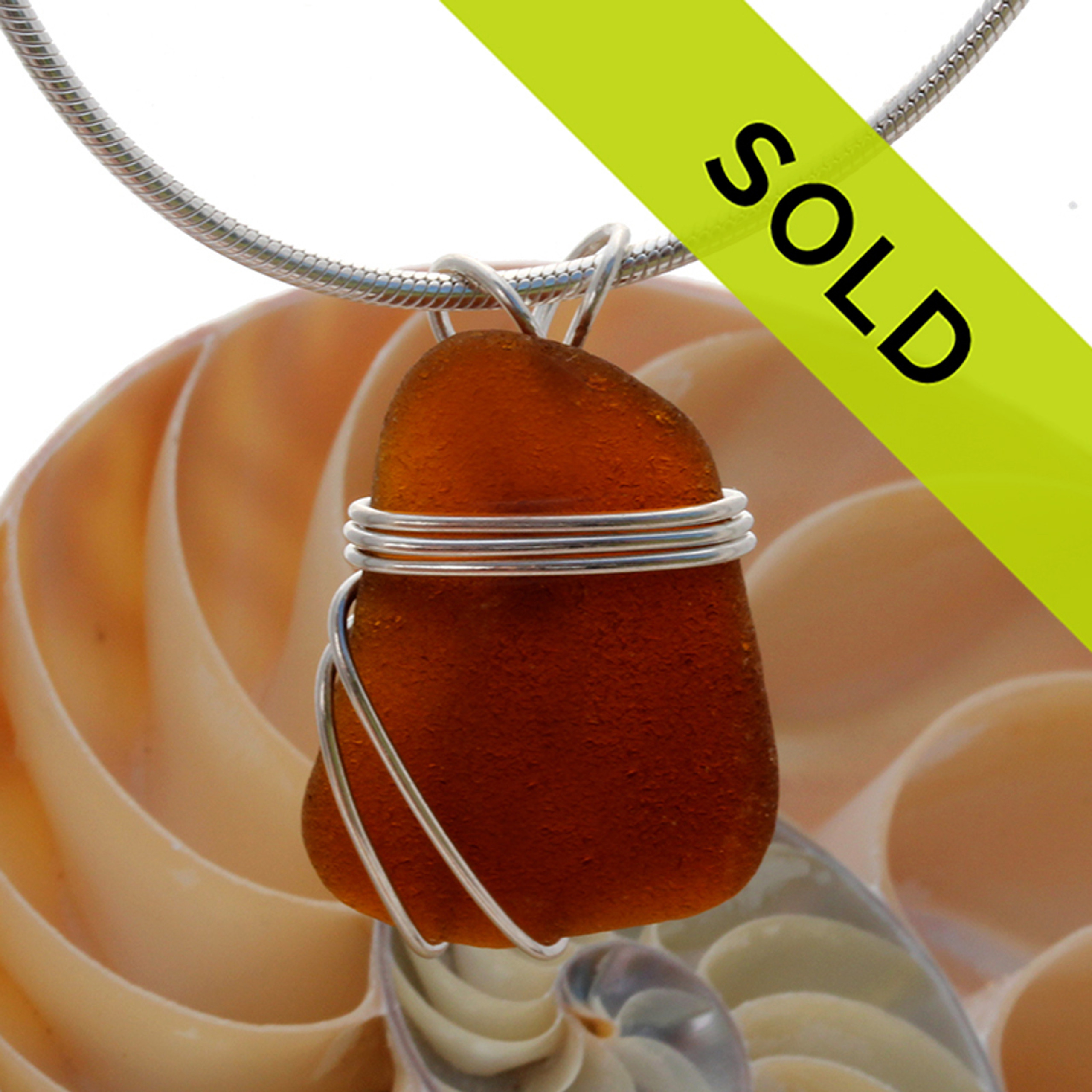 Brown Sea Glass Pendant In Sterling Triple Necklace Pendant Setting
