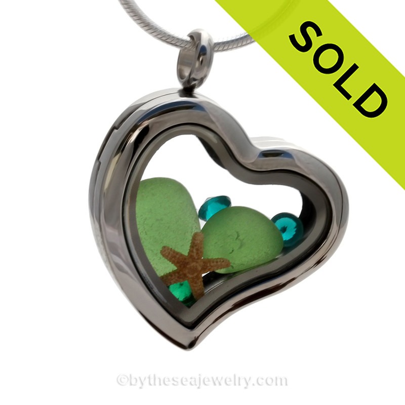 May Beachlover - Genuine Green Sea Glass, Starfish & Gems - Heart ...