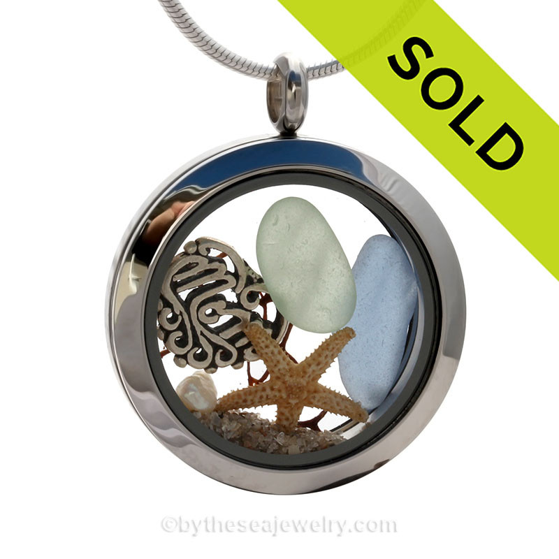 I ♥ Pastels - Aqua & Seafoam Green Genuine Sea Glass Heart Locket With ...