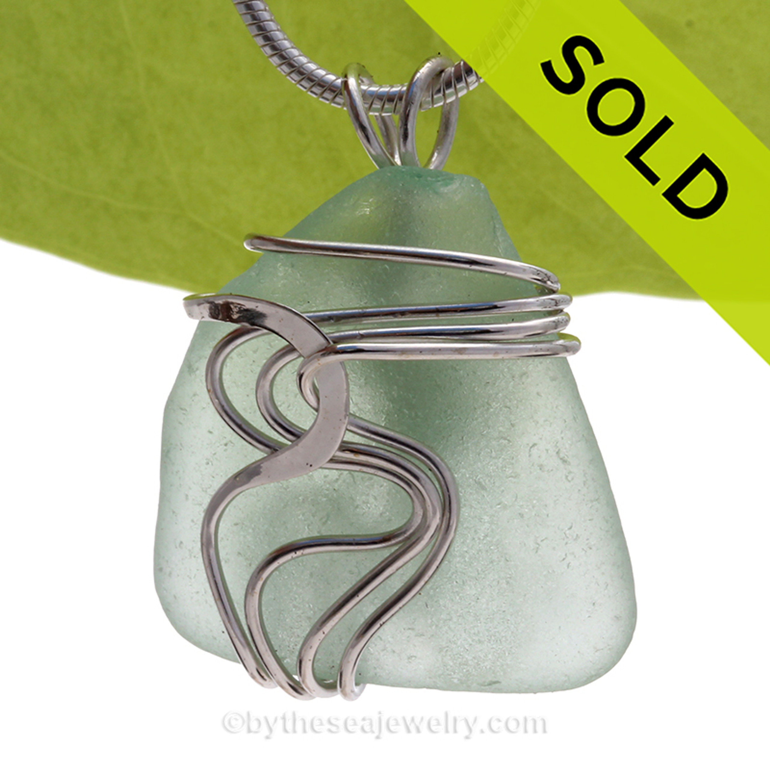Olive Green Sea Glass Necklace Pendant On Sterling Silver Bail Ssp1659