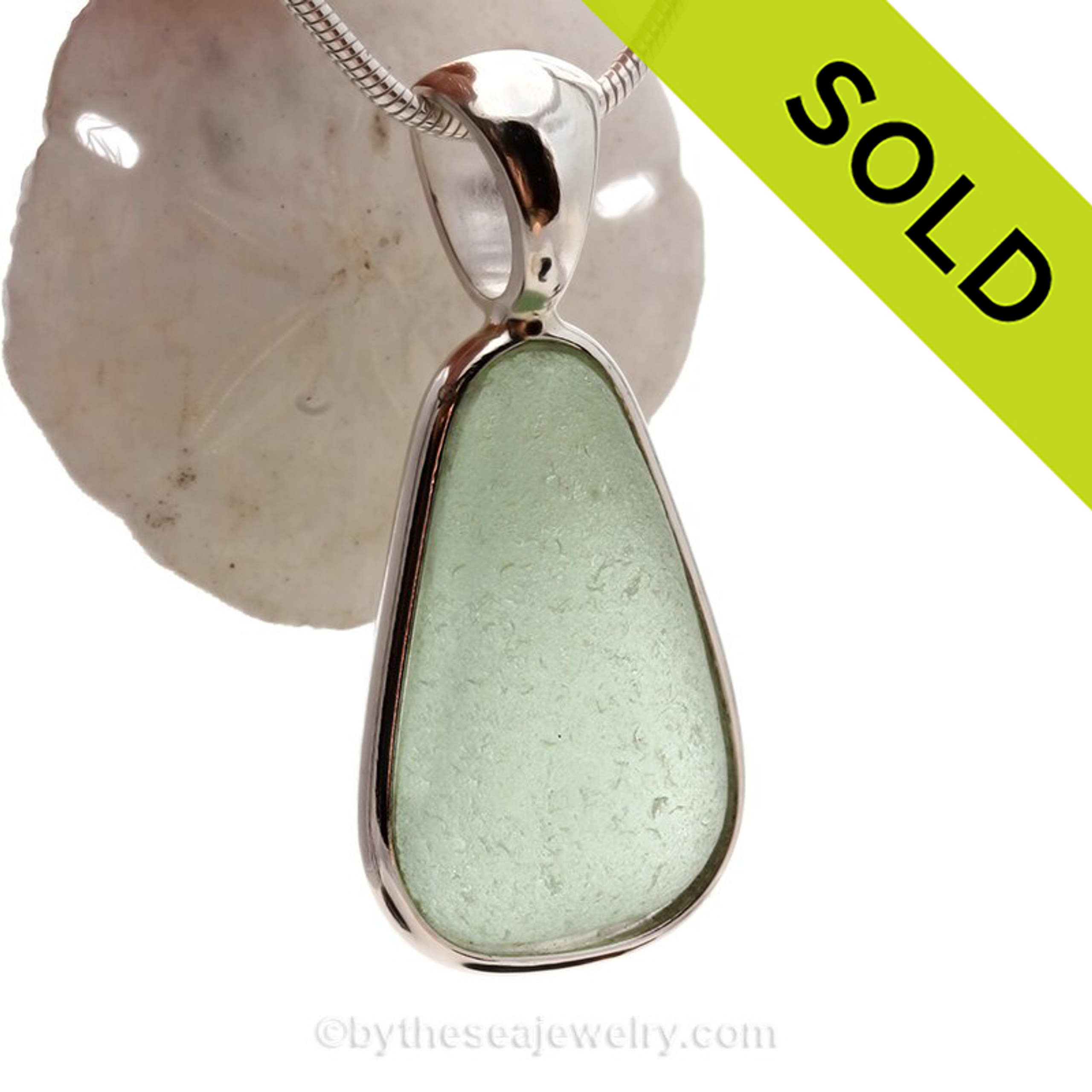 P E R F E C T Bright Green Sea Glass In Original Wire Bezel© Setting
