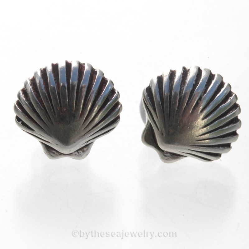 LARGE Organic Shaped Cobalt Blue Sea Glass Necklace With Sea Shell Charm