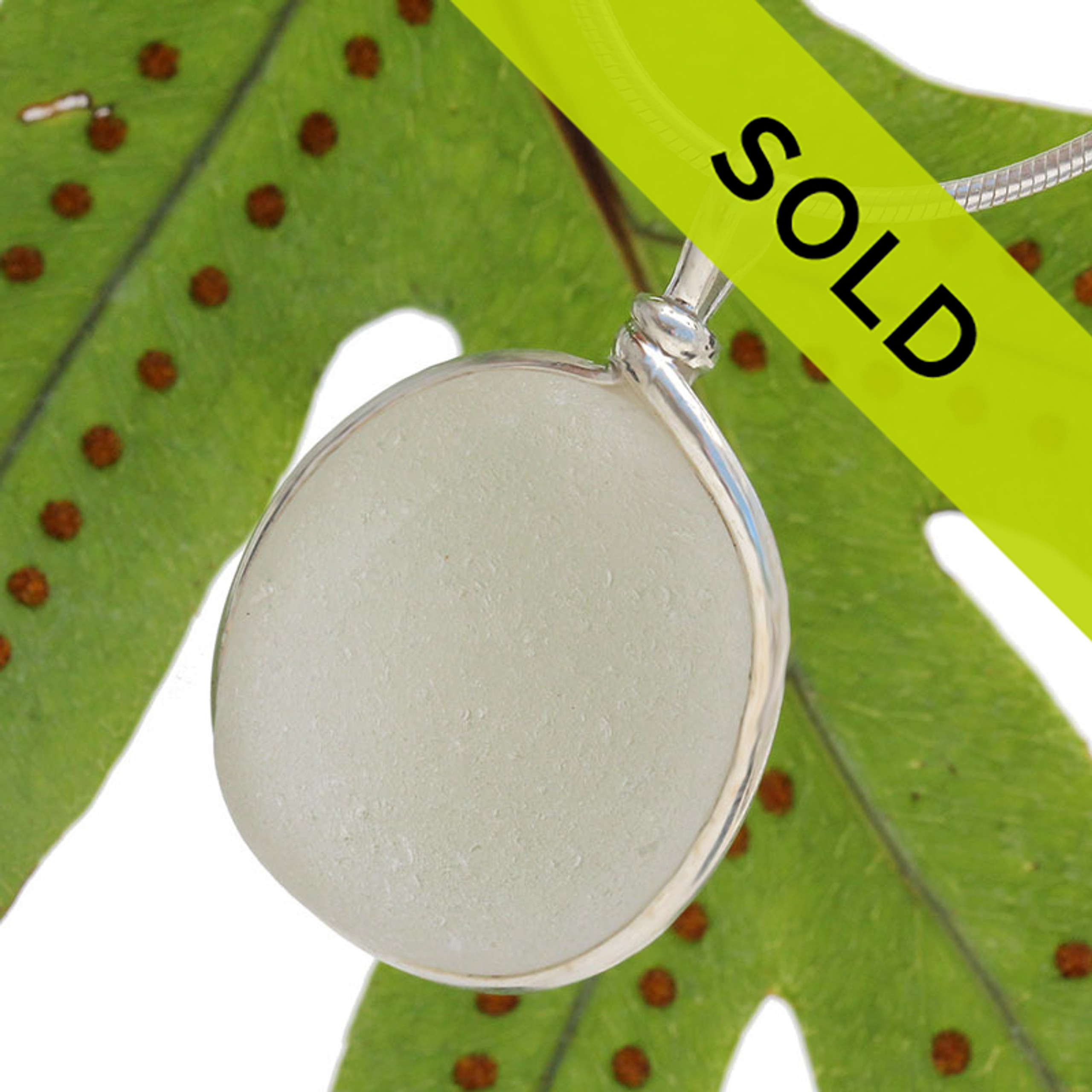 Rpure White Sea Glass In Original Sterling Bezel© Pendant For A