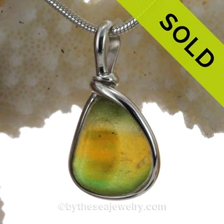 Sunny Days - ULTRA RARE Multi Sea Glass Necklace Pendant In Sterling ...