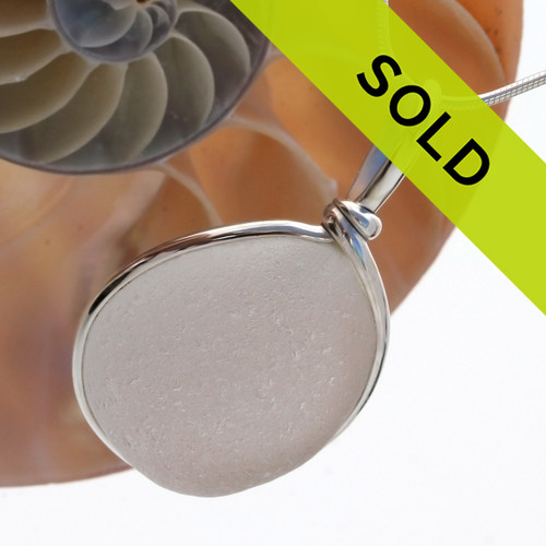 Rpure White Sea Glass In Original Sterling Bezel© Pendant For A