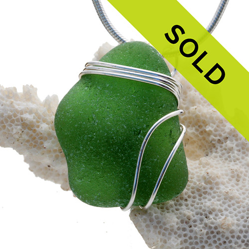 Large Sea Green Coke Bottle Piece Sea Glass In Sterling Triple Setting