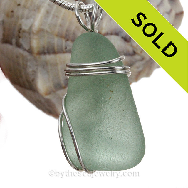 Deep Green Sea Glass In Sterling Triple Setting Pendant Ssp1464