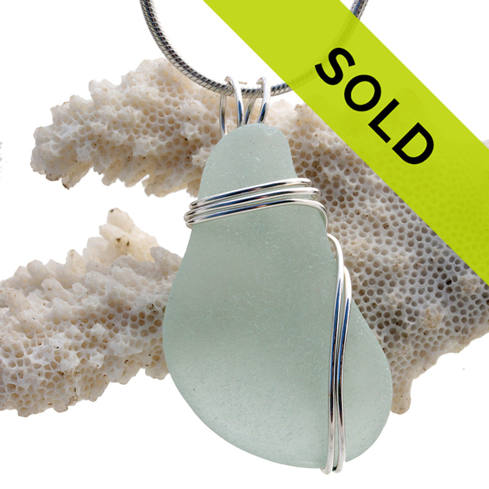 Chunky Deep Aqua Green Sea Glass In Sterling Triple Deco Setting