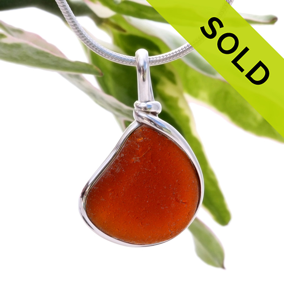 Perfect Amber Brown Sea Glass Pendant In Sterling Original Wire Bezel