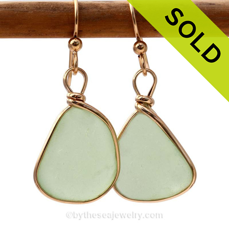 Yellowy Seafoam Green Beach Found Sea Glass Earrings In 14k Goldfilled