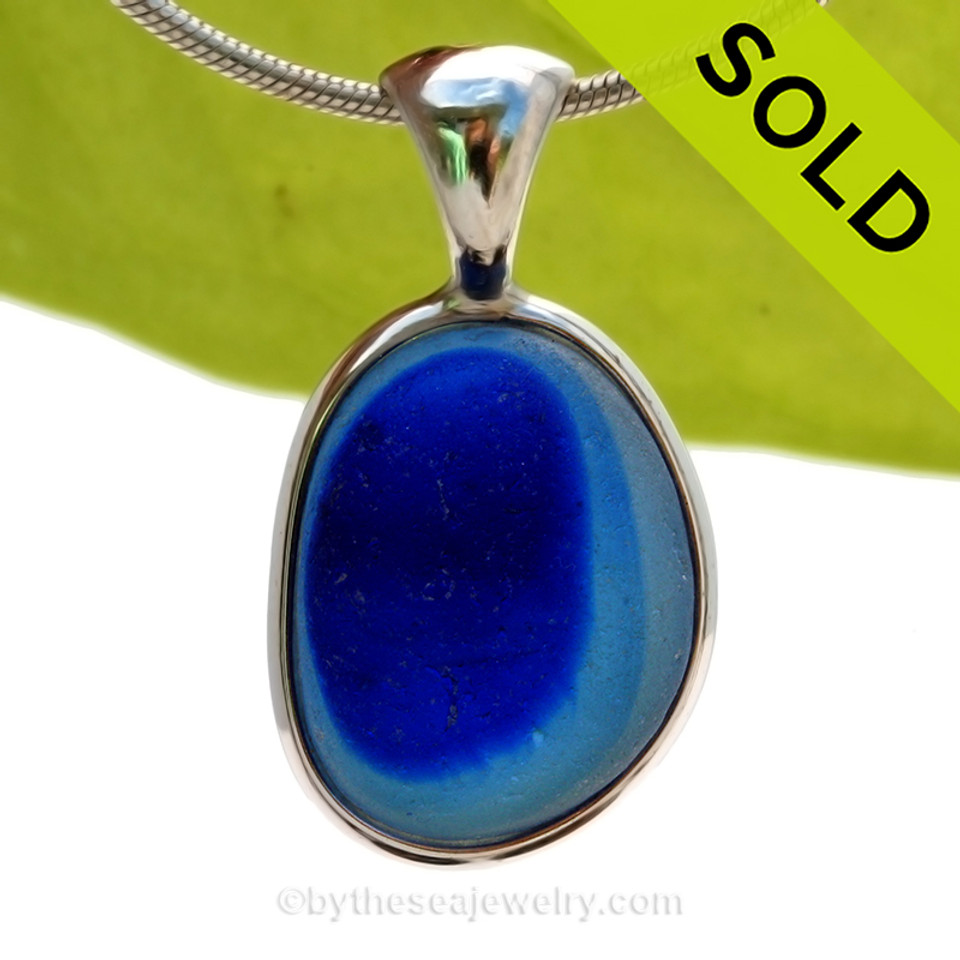 P E R F E C T Cobalt Blue Sea Glass In Tiffany Deluxe Wire Bezel