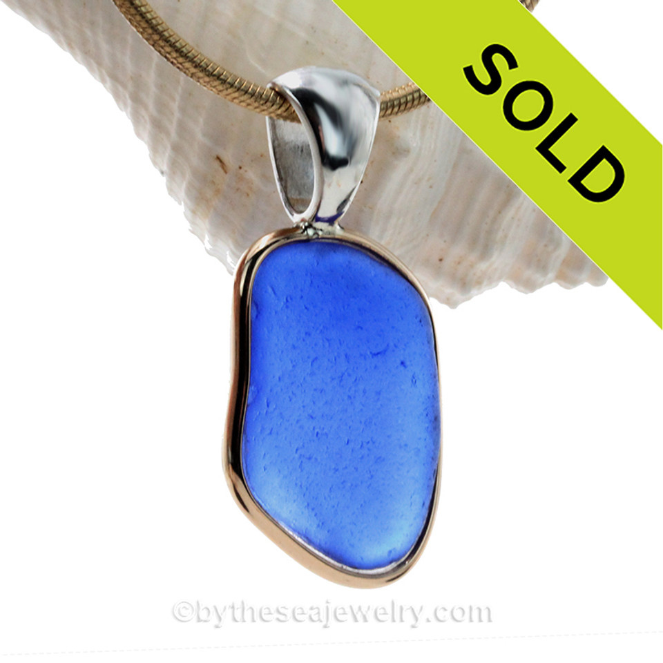Cobalt Blue Genuine Sea Glass In Tiffany Deluxe Wire Bezel© Necklace