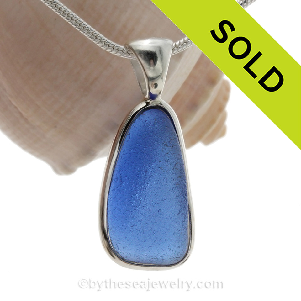 Huge Squarish Cobalt Blue Sea Glass Bottle Bottom In Sterling Silver