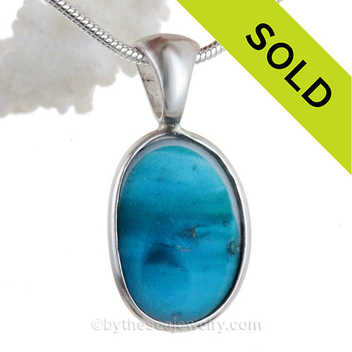 Stunning Mixed Bubbly Aqua Blue Multi Sea Glass Pendant In Tiffany