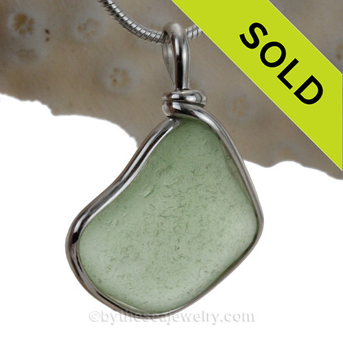 Fresh Yellowy Seafoam Green Genuine Sea Glass Pendant