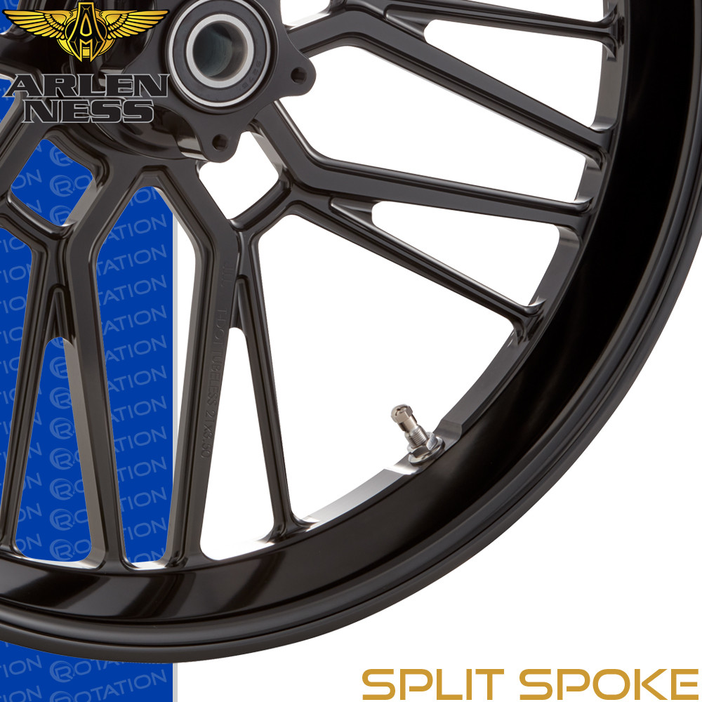 Arlen Ness Split Spoke Black Custom Motorcycle Wheel | RotationWheels.com