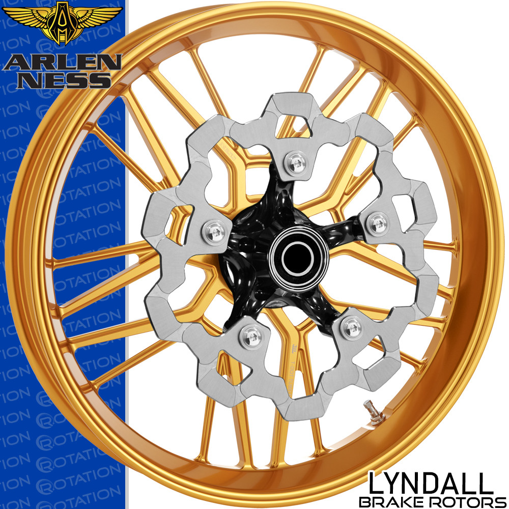 Arlen Ness Split Spoke Gold Custom Motorcycle Wheel | RotationWheels.com