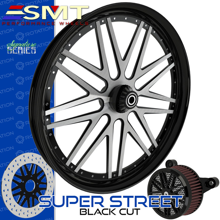 SMT Machining Super Street Black Cut Harley Wheel | rotationwheels.com
