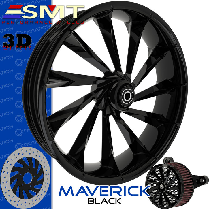 SMT Machining Maverick 3D Gloss Black Custom Motorcycle Wheel Package ...