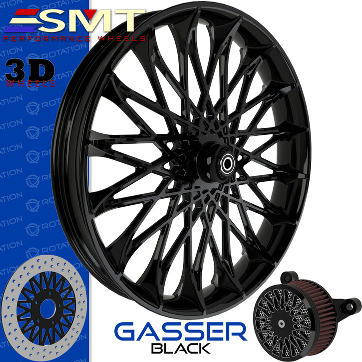 SMT Machining Gasser 3D Gloss Black Harley Wheel | rotationwheels.com