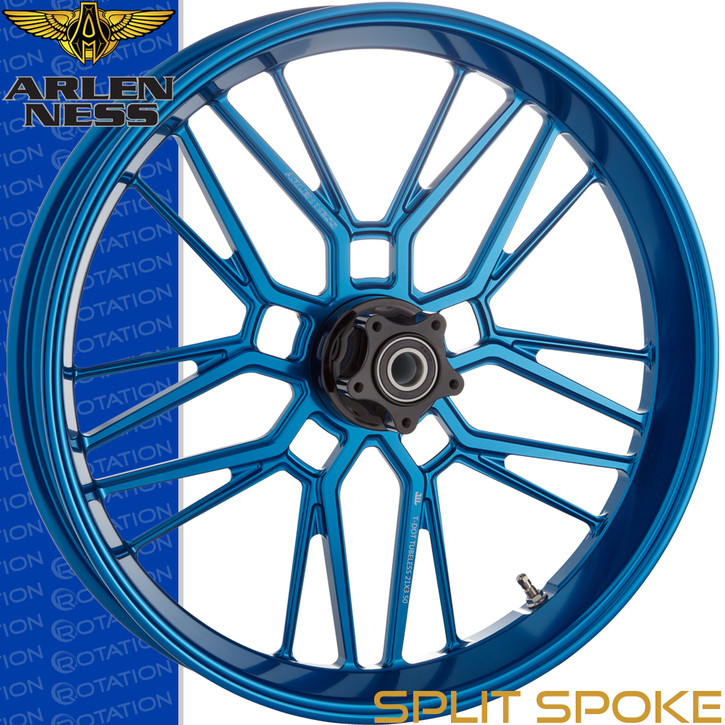 Arlen Ness Split Spoke Blue Custom Motorcycle Wheel | RotationWheels.com