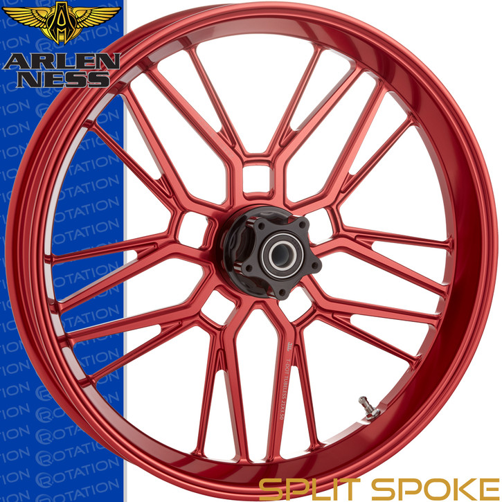 Arlen Ness Split Spoke Red Custom Motorcycle Wheel | RotationWheels.com