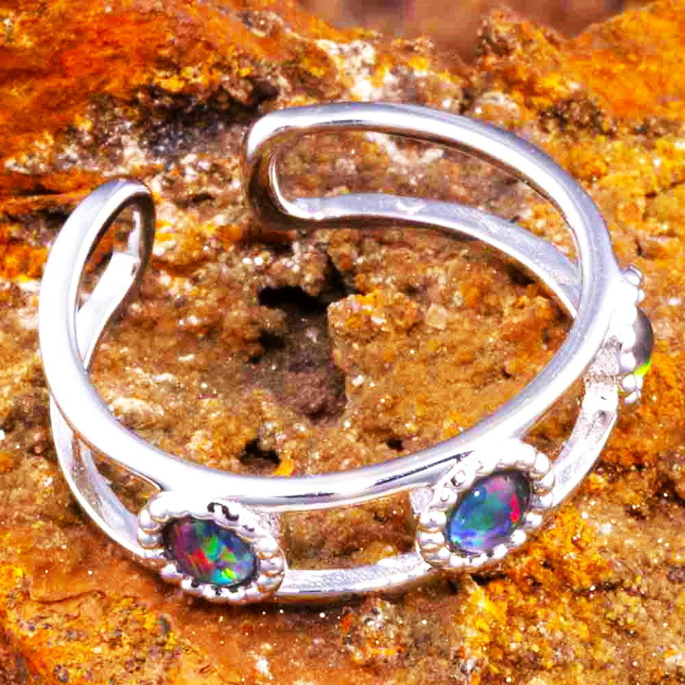 RAINBOW POD STERLING SILVER AUSTRALIAN OPAL RING