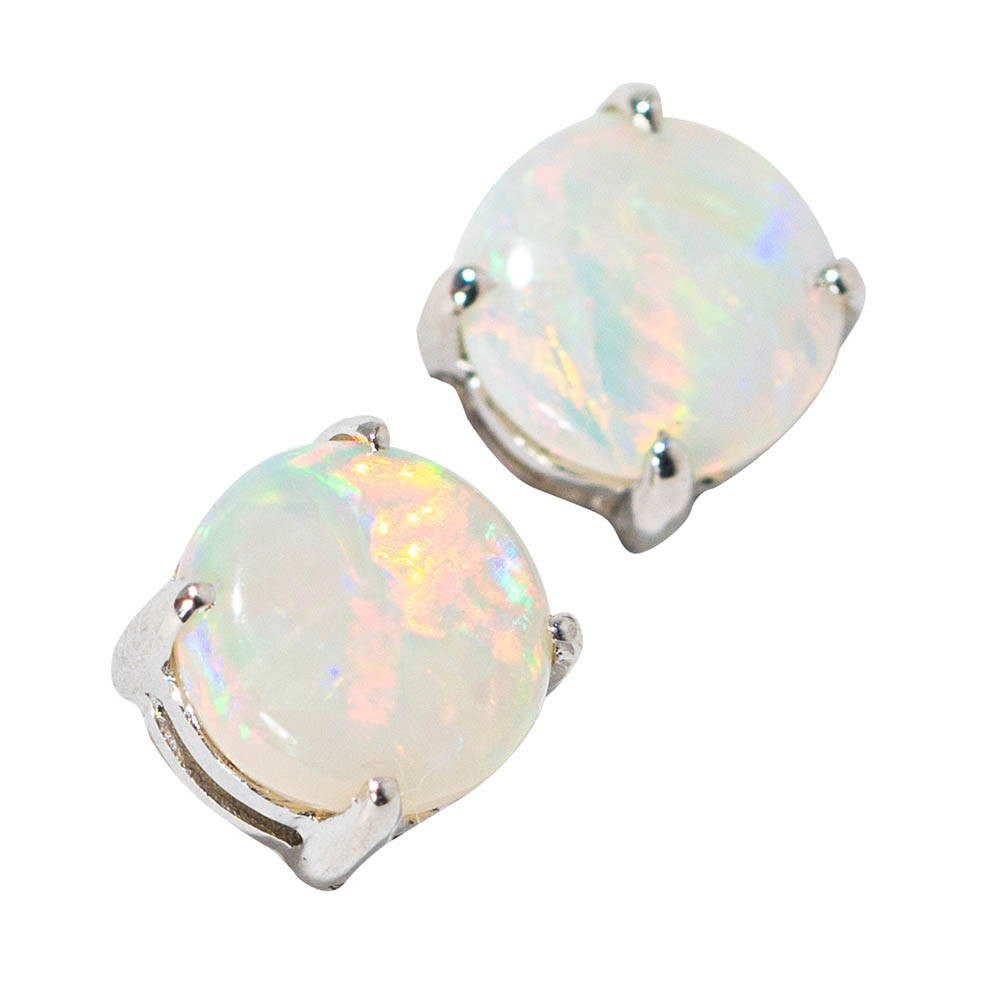 CLASSIC TALE 14KT WHITE GOLD NATURAL AUSTRALIAN WHITE OPAL STUD EARRINGS