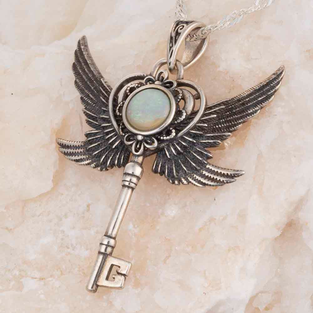 KEY TO HEAVEN STERLING SILVER AUSTRALIAN OPAL NECKLACE