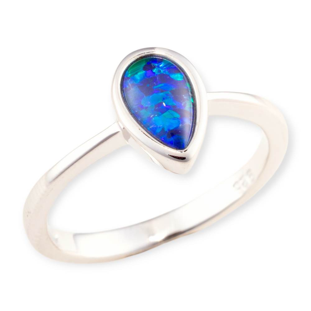 * 1 RAINBOW LUMINARA STERLING SILVER OPAL RING - Australian Opal Direct