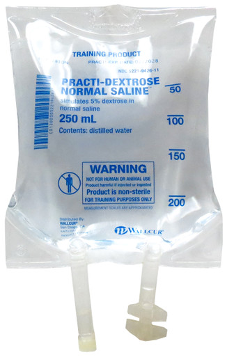 Practi-Dextrose Normal Saline 250 mL I.V. Solution Bag (for training)