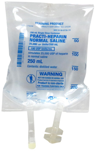 Practi-Heparin Normal Saline 250 mL I.V. Solution Bag (for training) 279HN