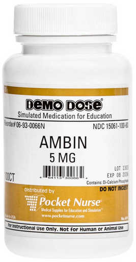 Demo Dose Zolpidm Tartrat (Ambin) 5 mg - 100 Pills/Bottle (For Training ...
