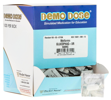 Demo Dose MetFORMN Glucophag-XR 500mg - 100 Pills/Box (For Training ...