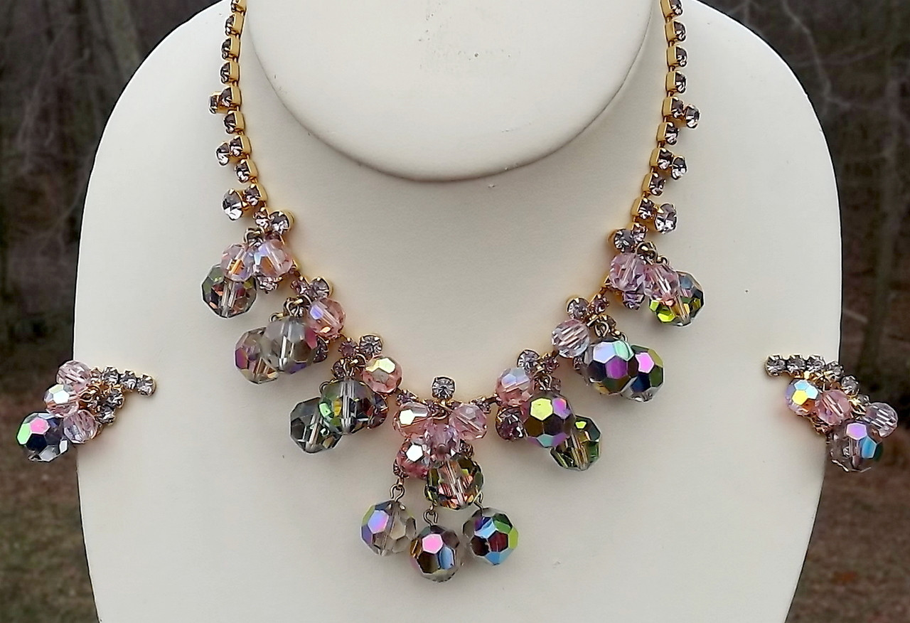 5 Strand NAPIER filigree Brass & Crystal Beads BRACELET~Strung on Chain ...
