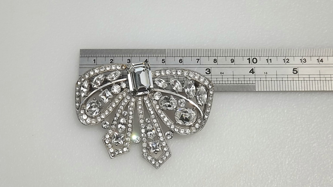 Huge EISENBERG Ice Classics Brooch Big Rhinestone Bow Pin