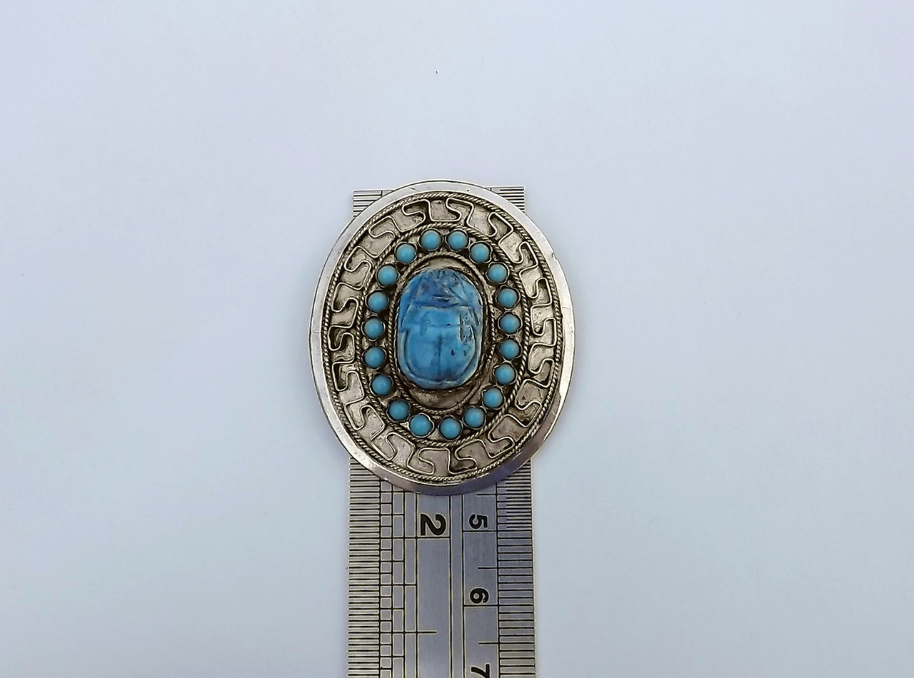 Vintage Sterling Silver Egyptian Turquoise Blue Clay Faience Scarab Pin ...