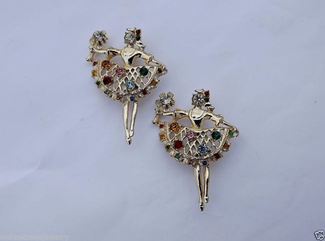 Vintage Rhinestone BALLERINA Dancer Pins Corocraft Maria Camargo COPIES ...