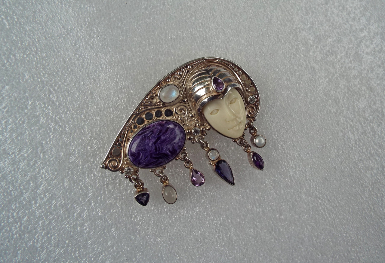 Vintage Sajen Moon Face Goddess Brooch Pendant Combo Amethyst ...