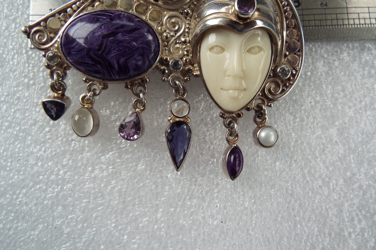 Vintage Sajen Moon Face Goddess Brooch Pendant Combo Amethyst ...