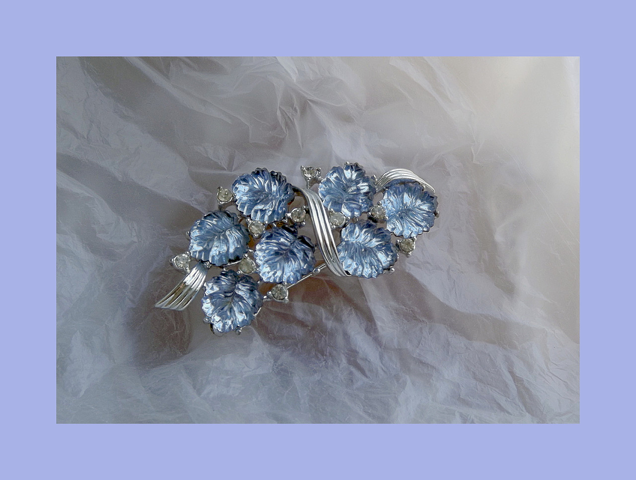 Vintage Coro Brooch Rare Icy Blue Glass Leaves Leaf Stones ...