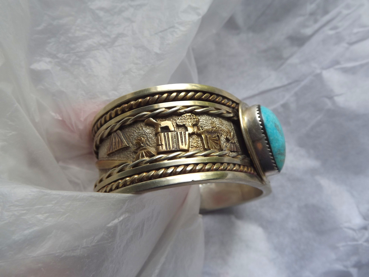 Stunning Navajo Turquoise Sterling Silver Cuff Storyteller Bracelet ...