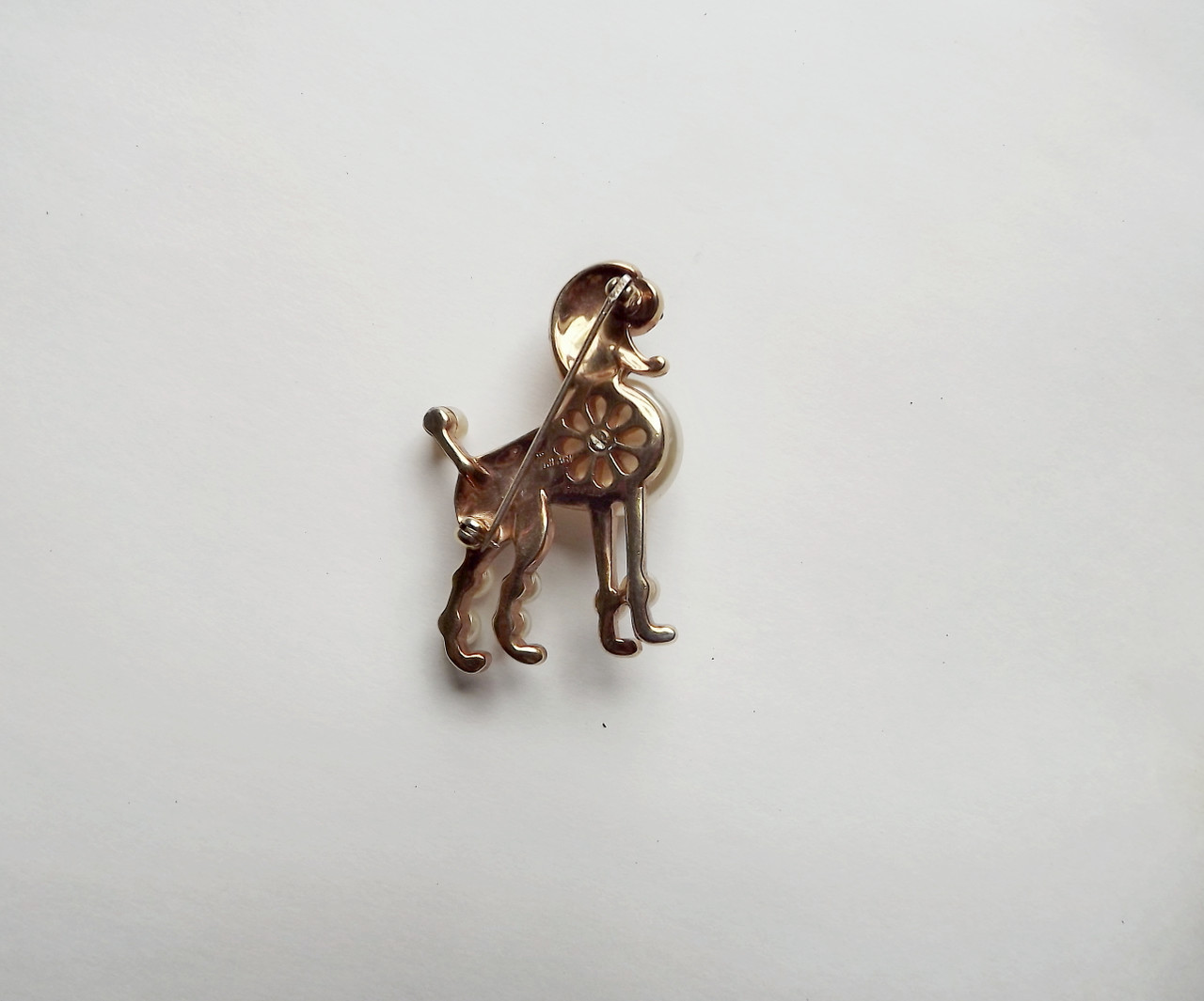 Vintage Trifari Poodle Pin Pearl Belly Rhinestone Head Tail Legs Rare ...