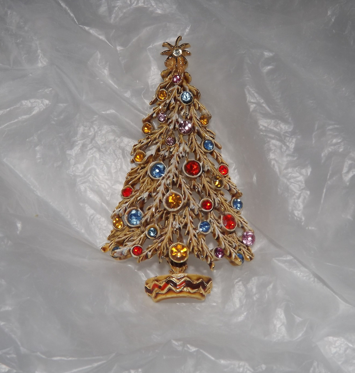 Vintage Signed Art Christmas Tree Pin Enamel Branches Boughs Xmas Brooch